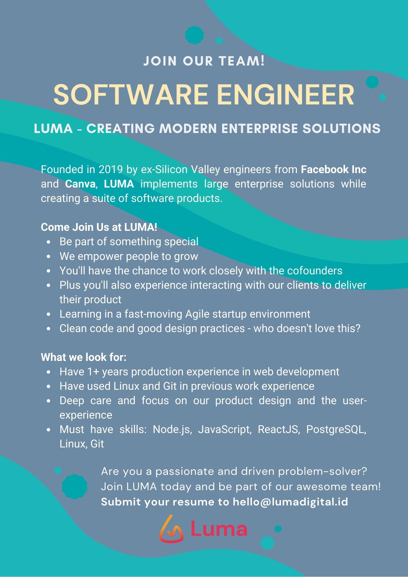 Vacancy for Software Engineer at LUMA – Fakultas Teknik Universitas ...